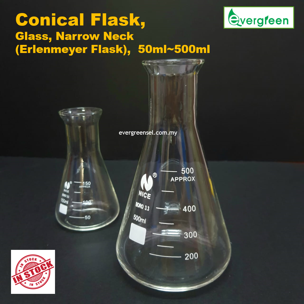 Conical Flask, Glass, Narrow Neck (Erlenmeyer Flask), 100ml | Lazada