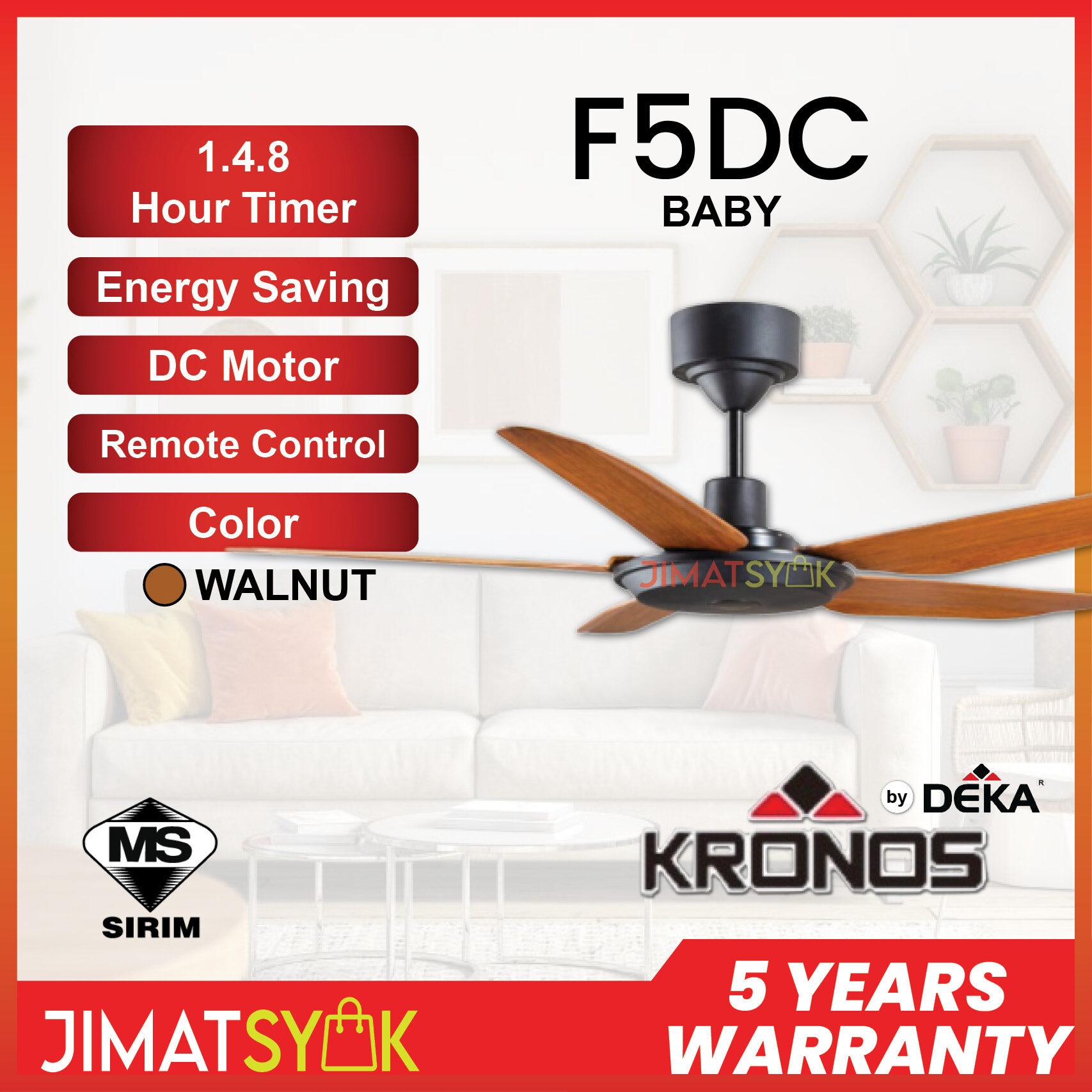 DEKA Ceiling Fan DEKA KRONOS F5DC Baby 46 Inch 5 Blades 7Speed DC Motor ...