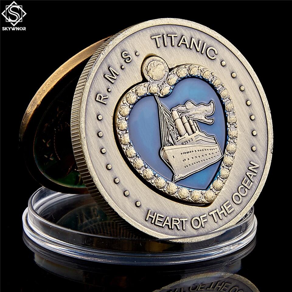1912 RMS Titanic Heart of the Ocean Coin Bronze Enamel Medal Blue ...