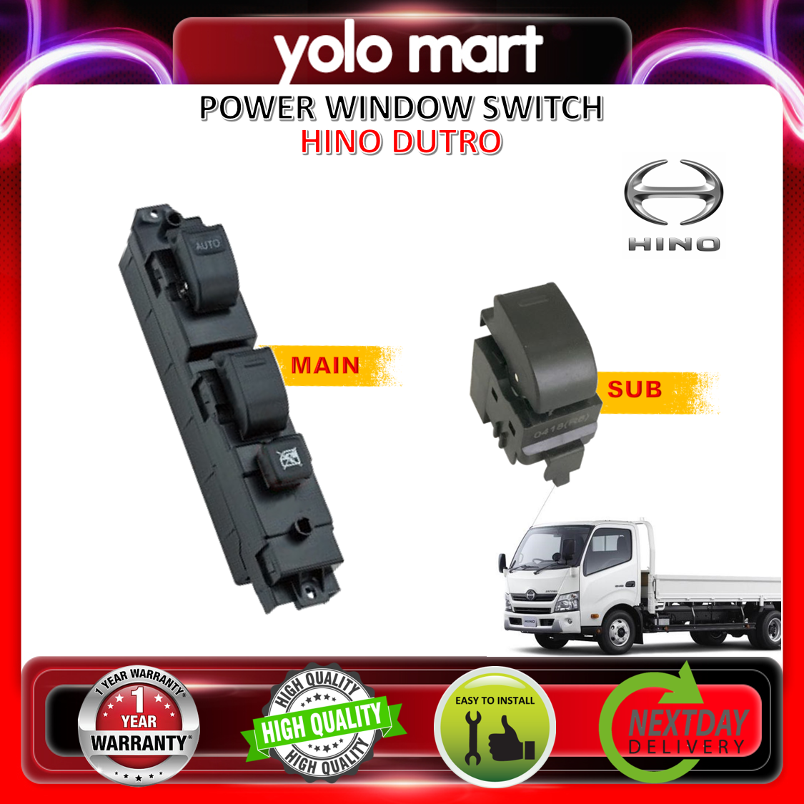 HINO DUTRO 】 Power Window Switch - Main & Sub Switch ( OEM Fitting ...