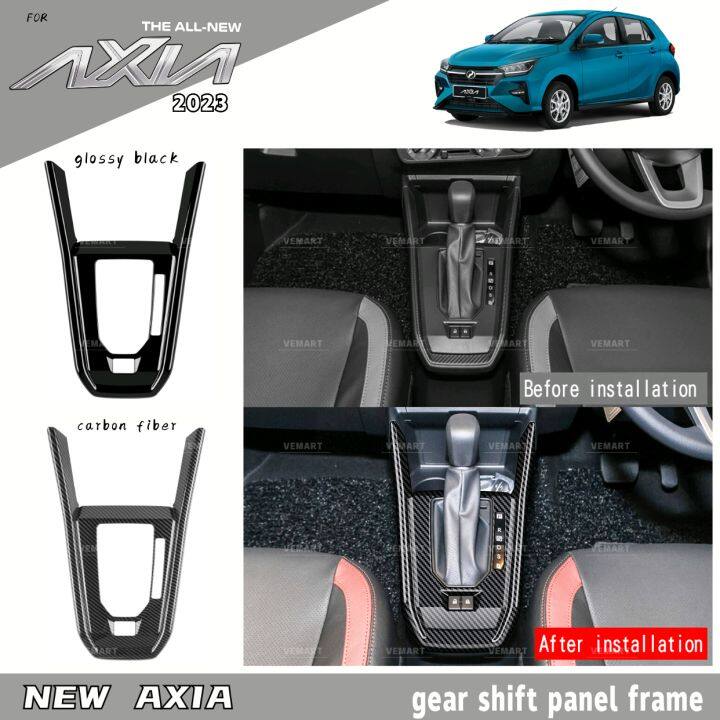 Perodua new axia 2023 2024 carbon fiber glossy black gear shift panel frame cover garnish trim accessories Lazada Lazada
