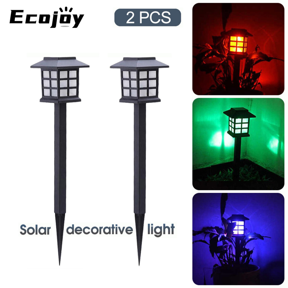 Ecojoy 2PCS Solar Garden Lights Outdoor Lighting Waterproof LED Solar ...