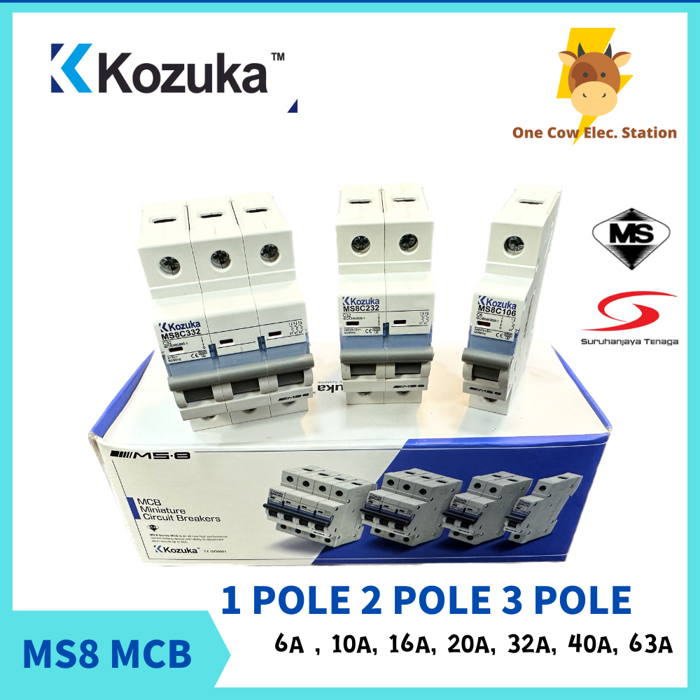ORIGINAL KOZUKA *MS8 MCB 1/2/3Pole (6KA) MCB 6A , 10A , 16A , 20A, 32A, 40A, 63A Miniature ...
