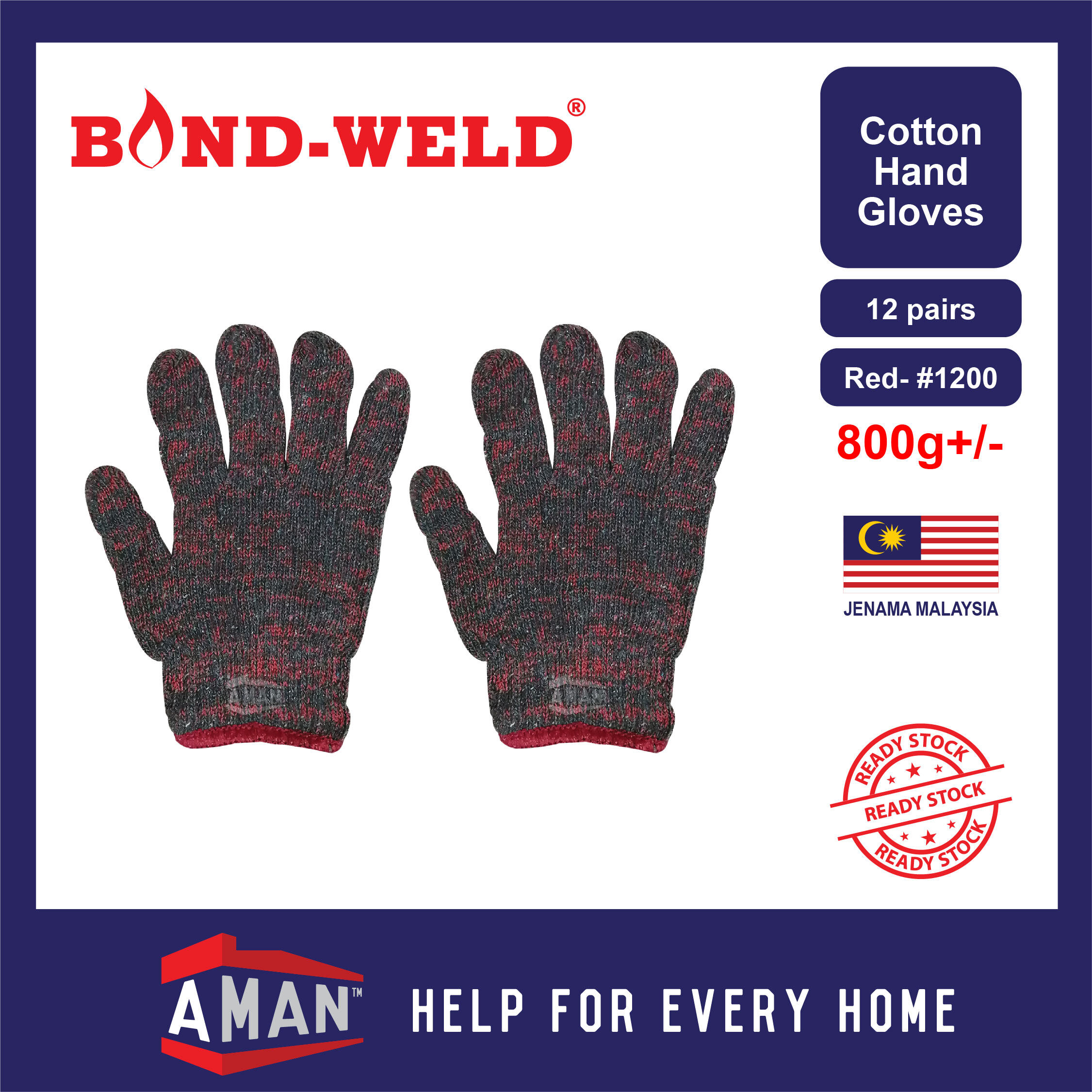 BOND WELD Knitted Cotton Hand Glove Safety String Knit Work Gloves BBQ ...