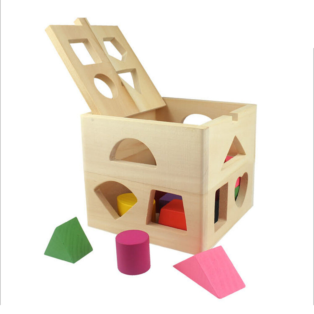 13 Holes Children Educational Box Wooden Building Blocks Toddler ...