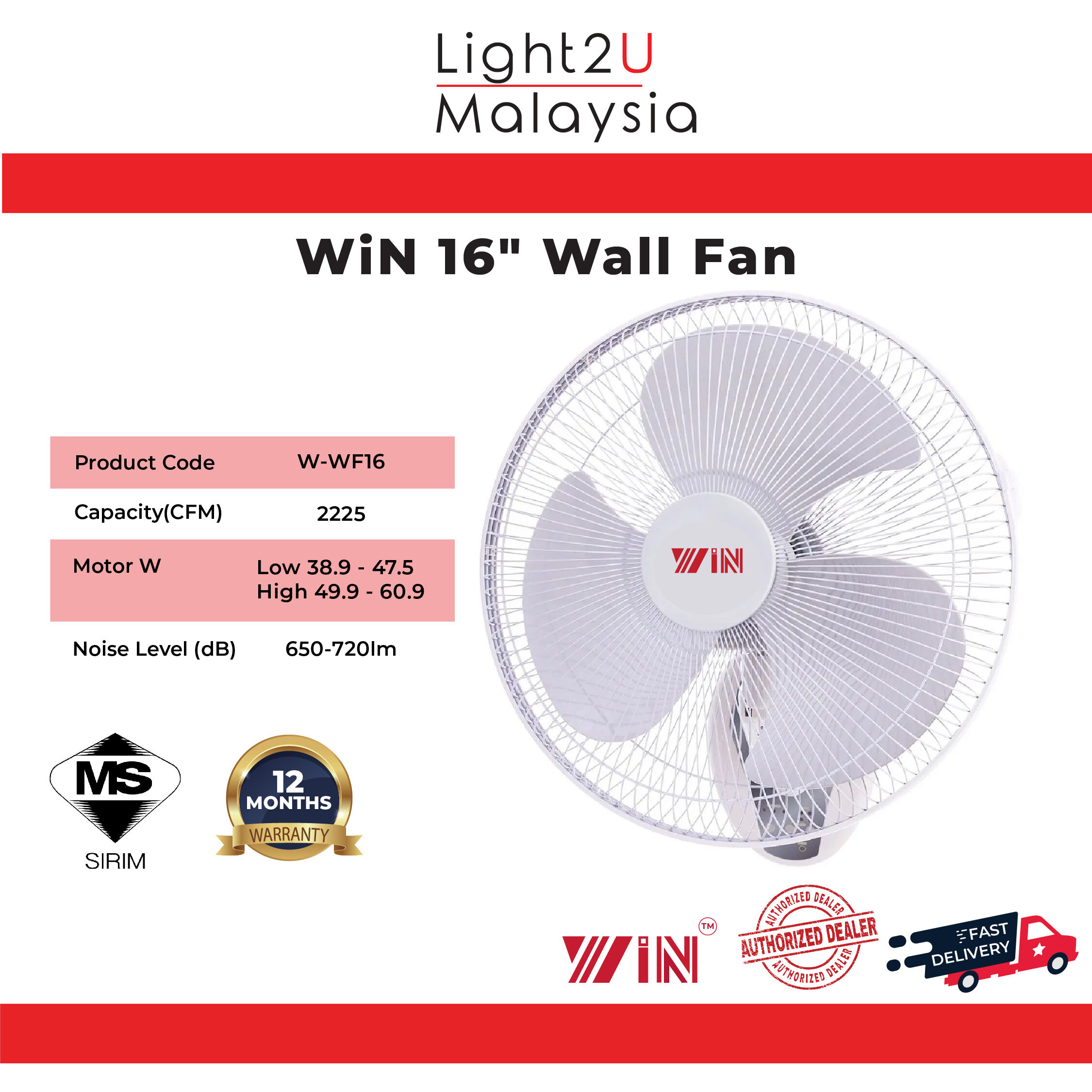 WIN Wall Fan 16'' W-WF16 || Kipas Dining | Lazada