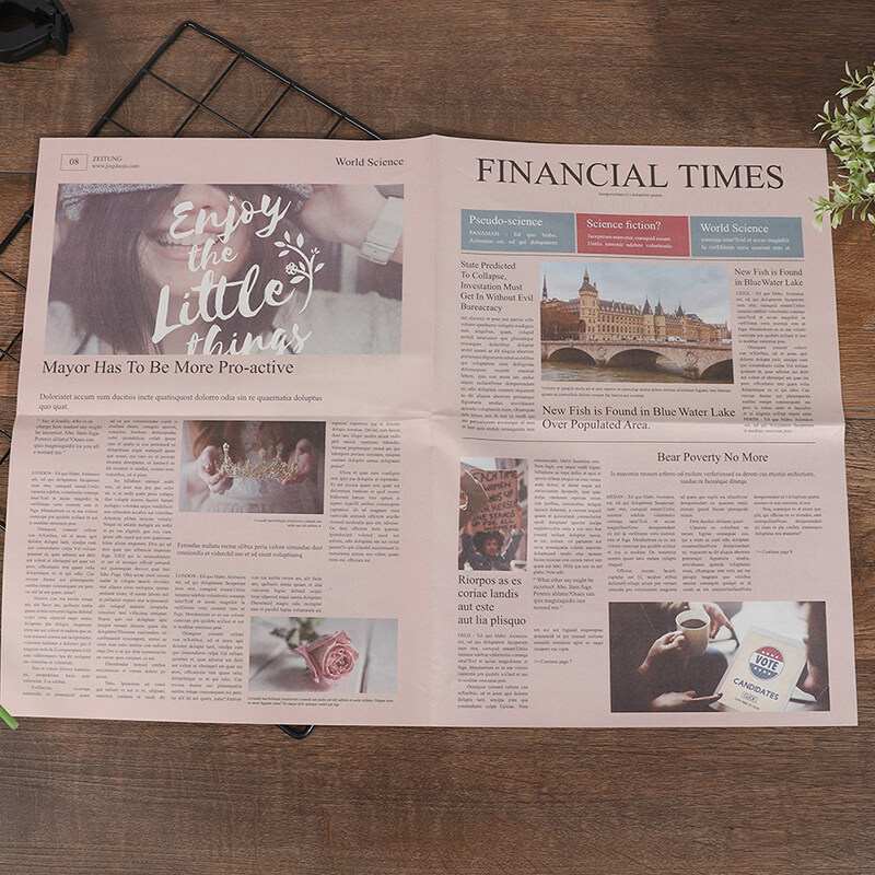 2pcs retro English nostalgic newspaper flower wrapping paper photo ...