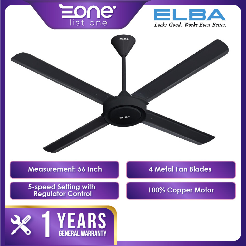 Elba 56" 4 Blades Regulator Ceiling Fan ECF-K5604(BK) | Kipas Angin ...
