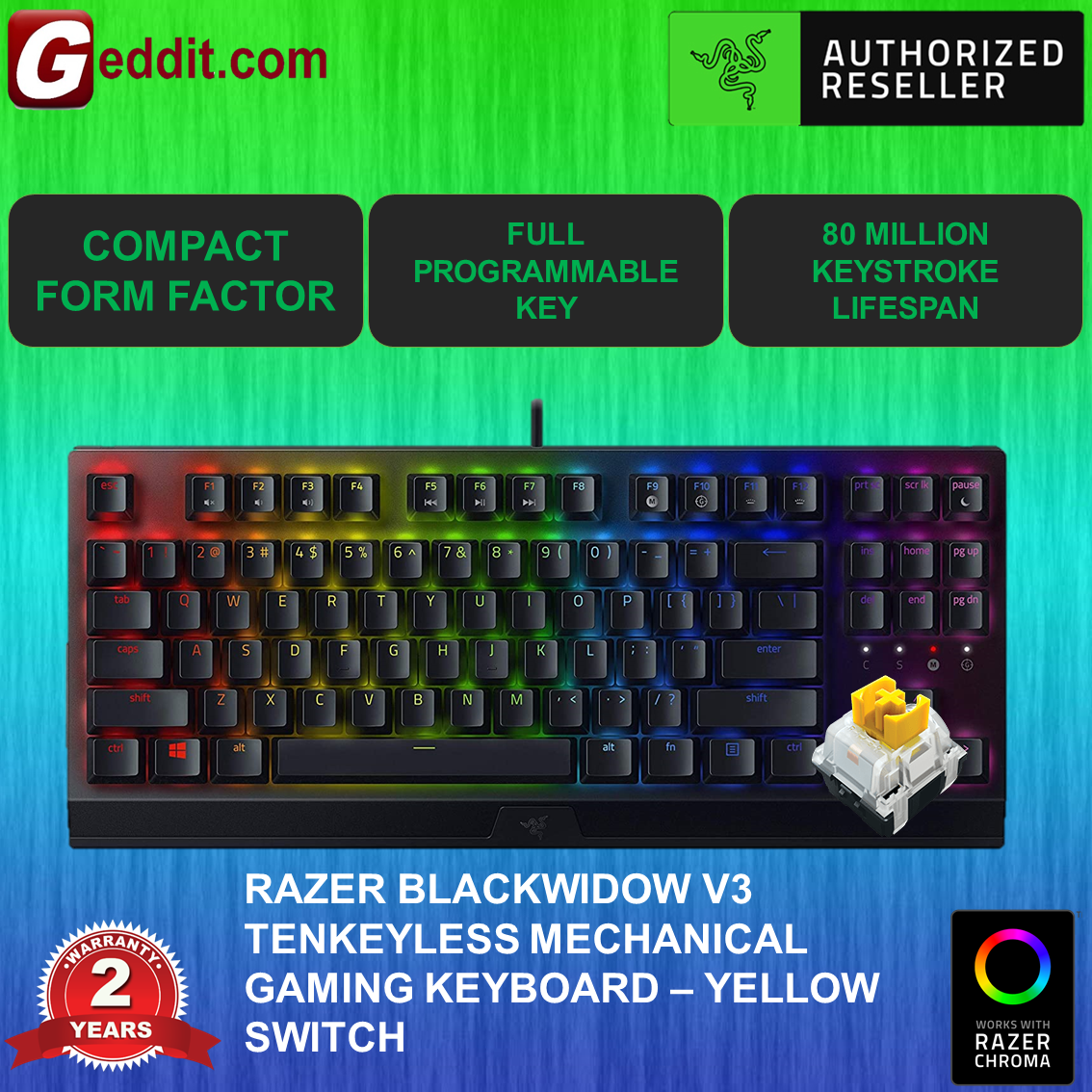 RAZER BLACKWIDOW V3 TENKEYLESS / TKL MECHANICAL GAMING KEYBOARD – (RZ03 ...