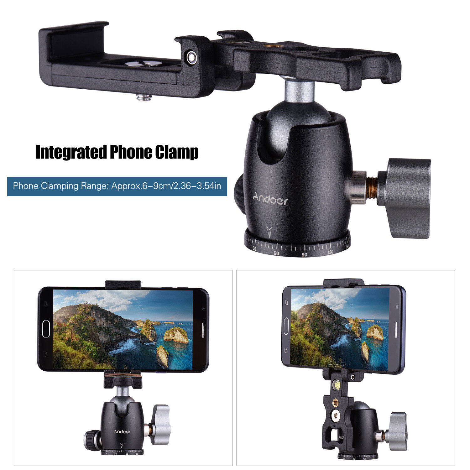 Andoer Tripod Camera Ball Head 360° Swivel Panorama Rotating with ...