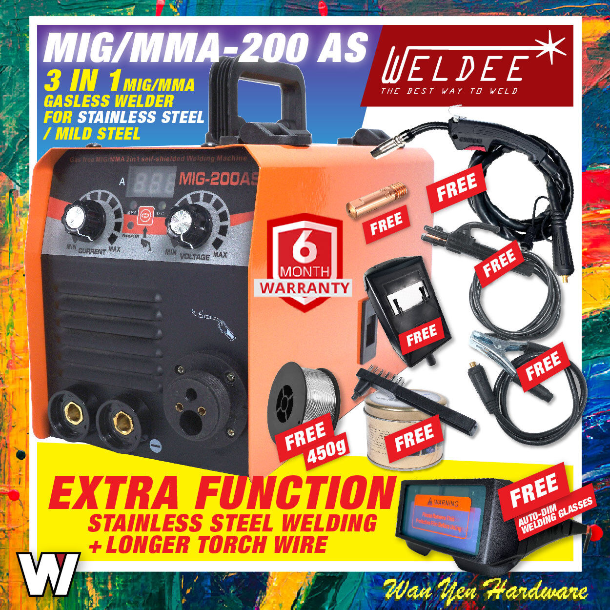 🔥Stainless Steel🔥 3 in 1 WELDEE MIG/MMA 200AS/AA Gas-less MIG / Gasless ...