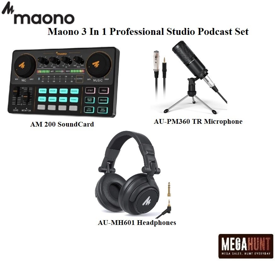 Maono 3 In 1 Professional Studio Podcast Set (AM-200 Sound Card, AU ...