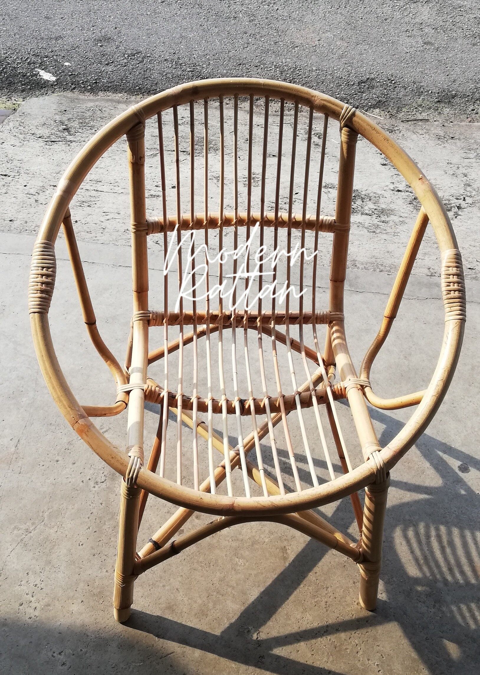 Large Round arm rattan chair cane Kerusi Rotan Kerusi sandar bulat ...
