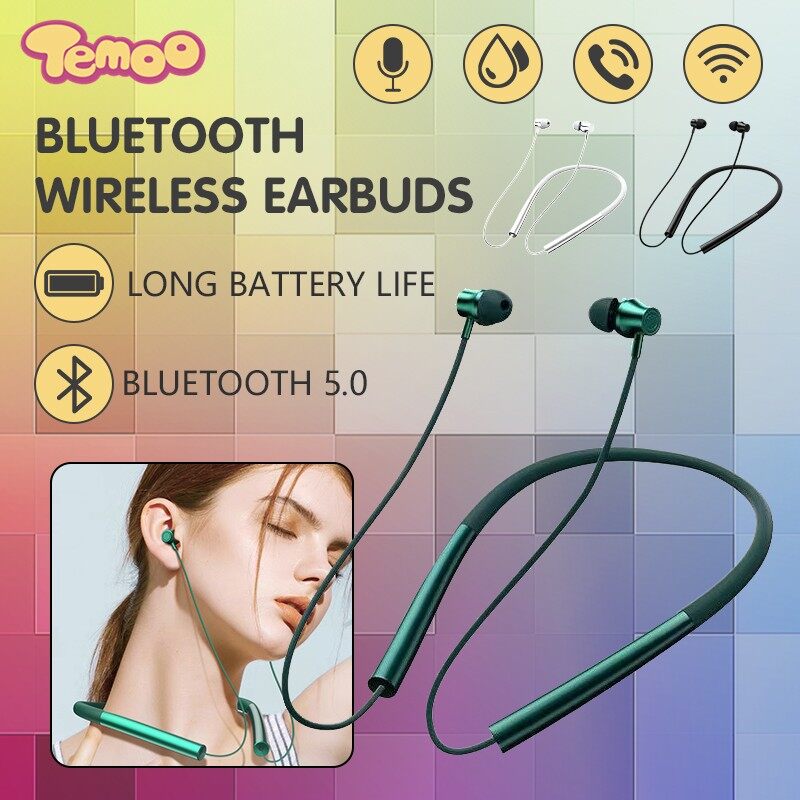 Temoo หูฟังบลูทูธไร้สาย,หูฟังกีฬาติดคอหูฟังสเตอริโอ HiFi หูฟังเสียบหู ...