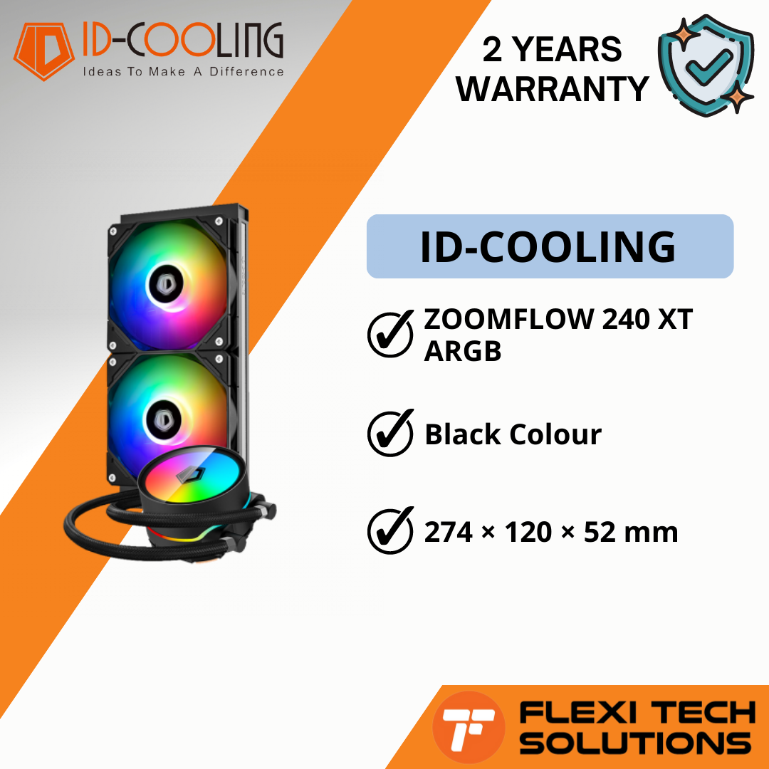 Flexi Tech ID-COOLING ZoomFlow 240 XT ARGB AIO Liquid Cooler Black / White Compatible with ...