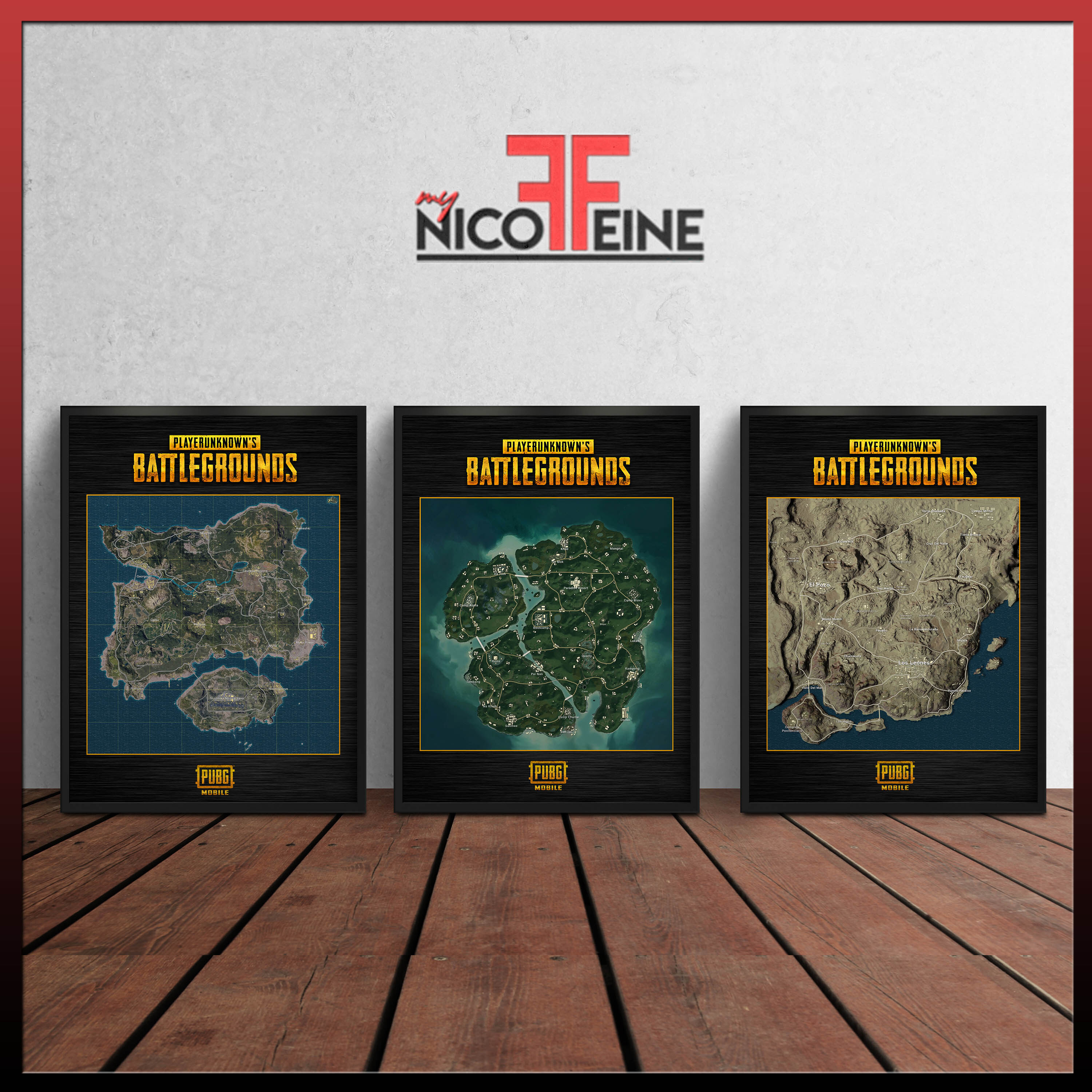 (SET OF 3) PUBG Map Erangel Sanhok and Miramar Map with MDF A3 FRAME ...