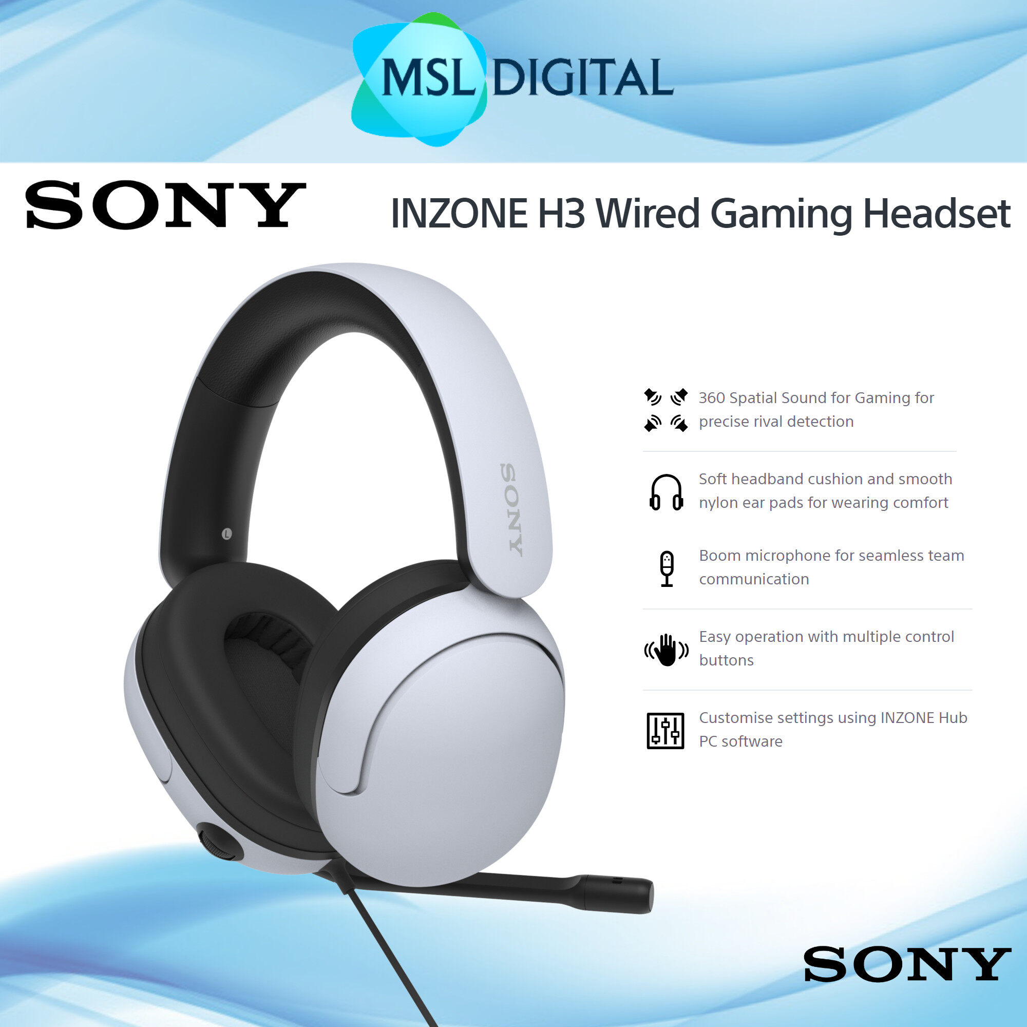 Sony INZONE H3 Wired Gaming Headset | 360 Spatial Sound | Boom microphone - MDR-G300 | Lazada
