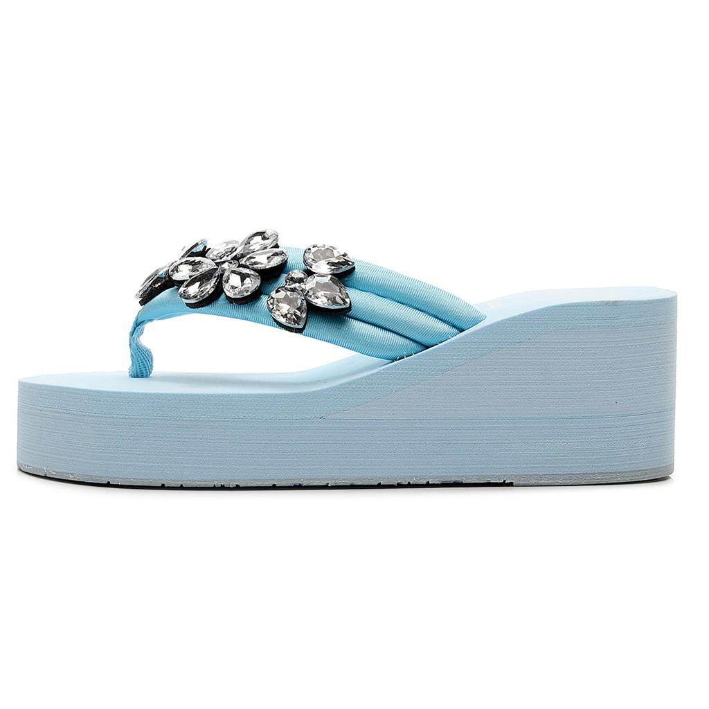 【Wings】Women Hand made คริสตัล Wedges Flip Flops รองเท้าแตะรองเท้าแตะ ...