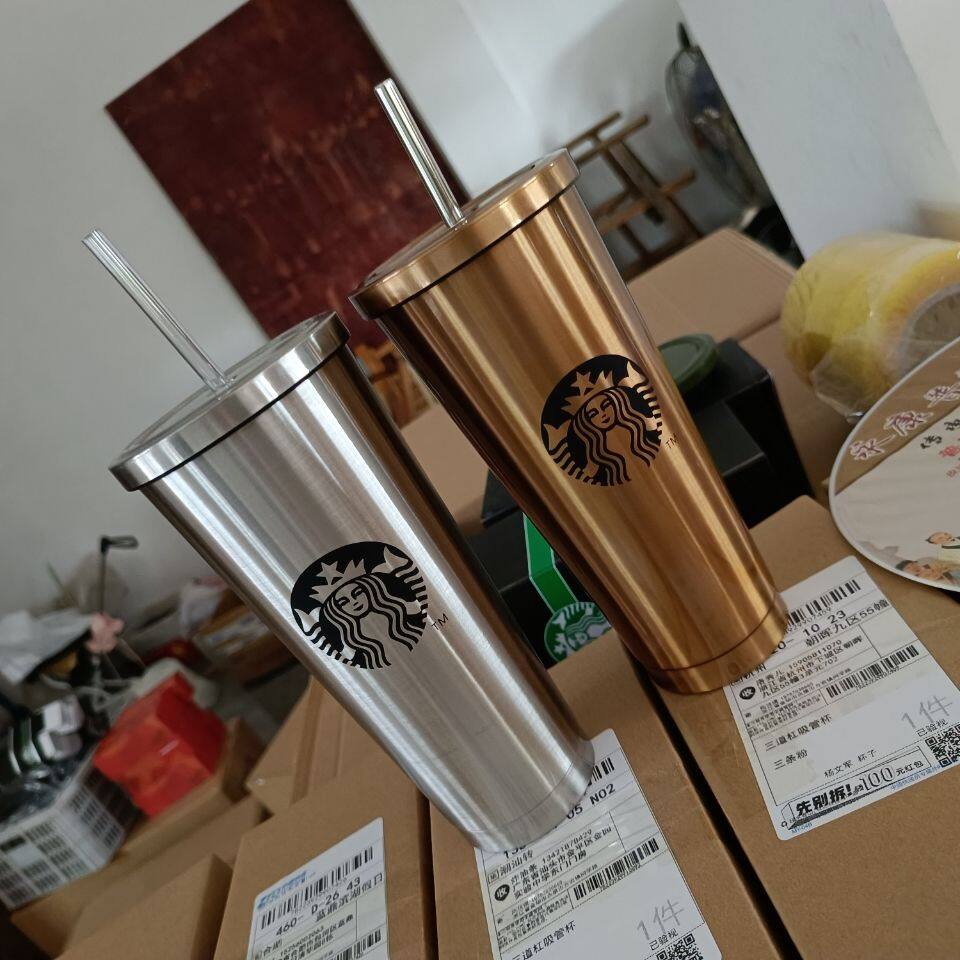 Starbuck 2021ฤดูร้อน710Ml และเทพธิดาเทพธิดาเงินสแตนเลสสตีลฟางถ้วยแบบพกพาที่มาพร้อมกับถ้วยดื่ม ...