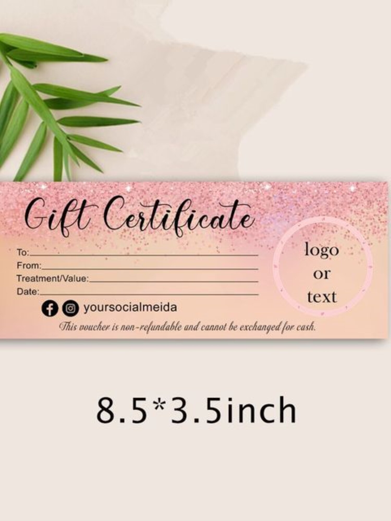 {DAV Living Decoration} Rose Gold Gift Certificate Modern Glittery ...