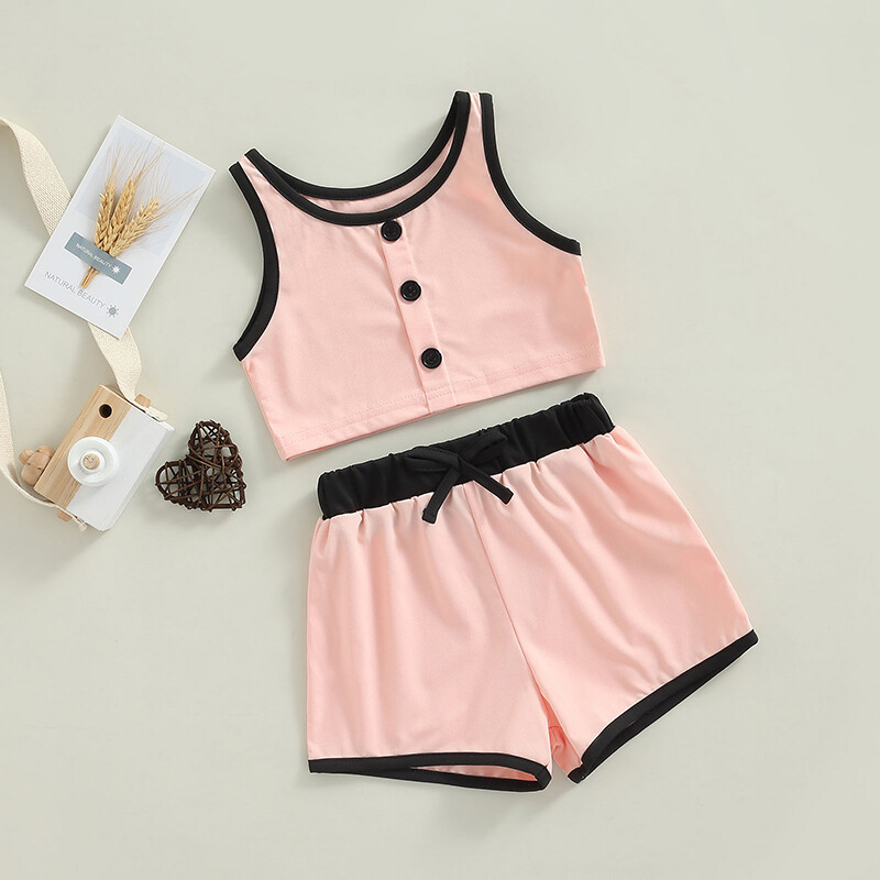 Mary 'S Kid Girl Shorts Outfits Bordered Sleeveless Button Round Neck ...