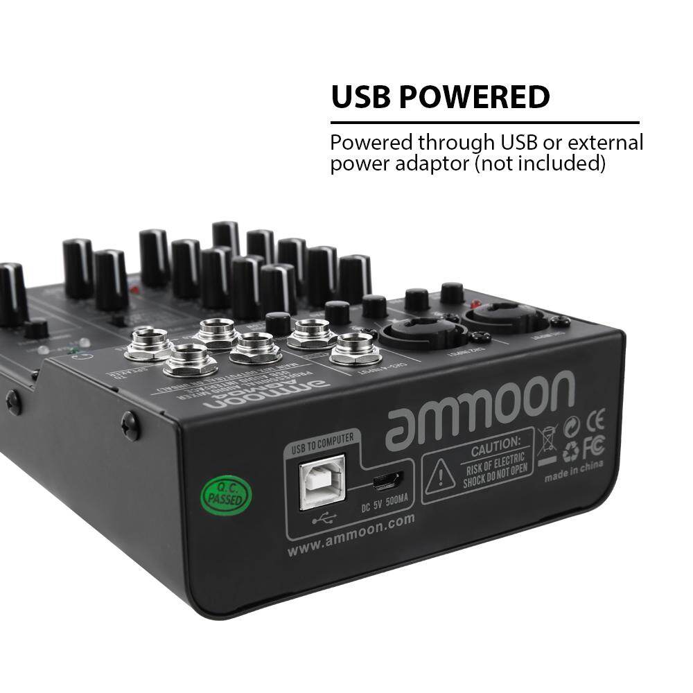 Ammoon 4-Channel MINI mixing Console 2-band EQ ในตัว 48V Phantom Power ...