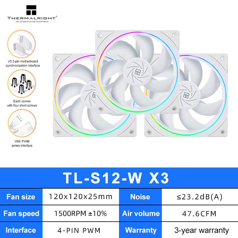 Thermalright TL-S12-W X3 Case Fan 4pin PWM 120mm CPU Cooling Fan ...