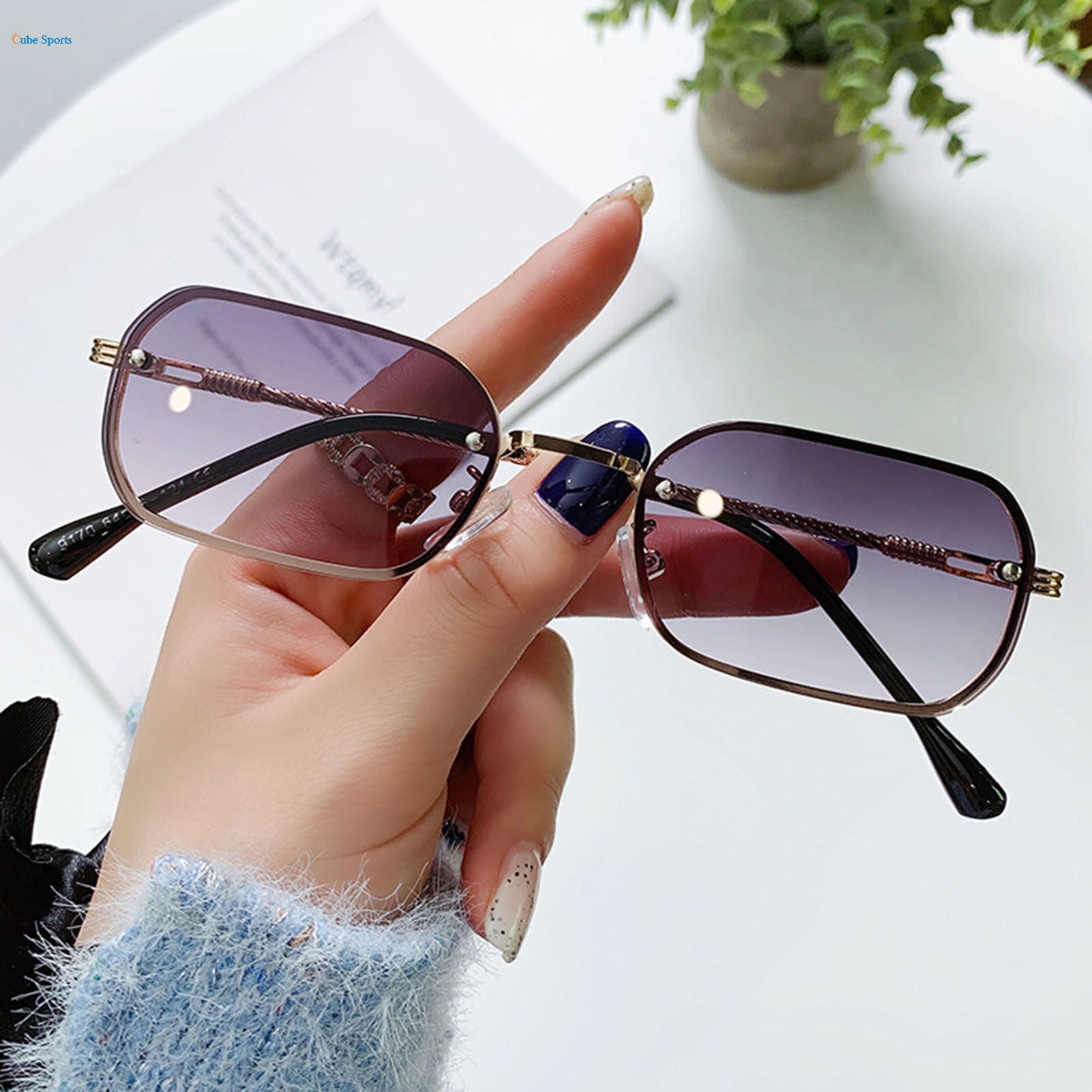 Vintage Small Frame Sunglasses Elliptical Colored Lens Photograph Props ...