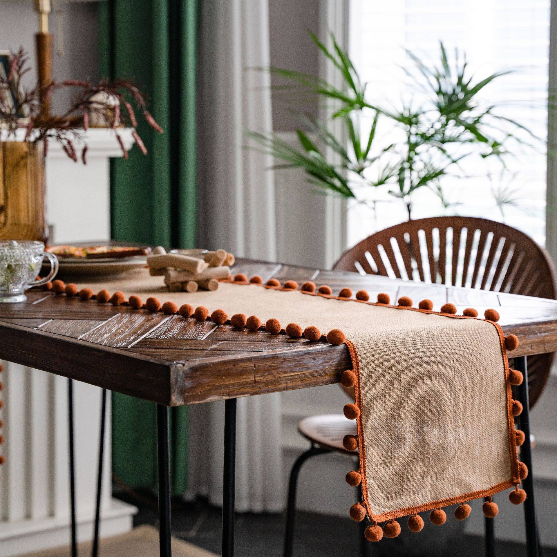 Tablecloth Rectangle 4/6/8 Seater Natural Jute Weave Retro Tassel Table ...