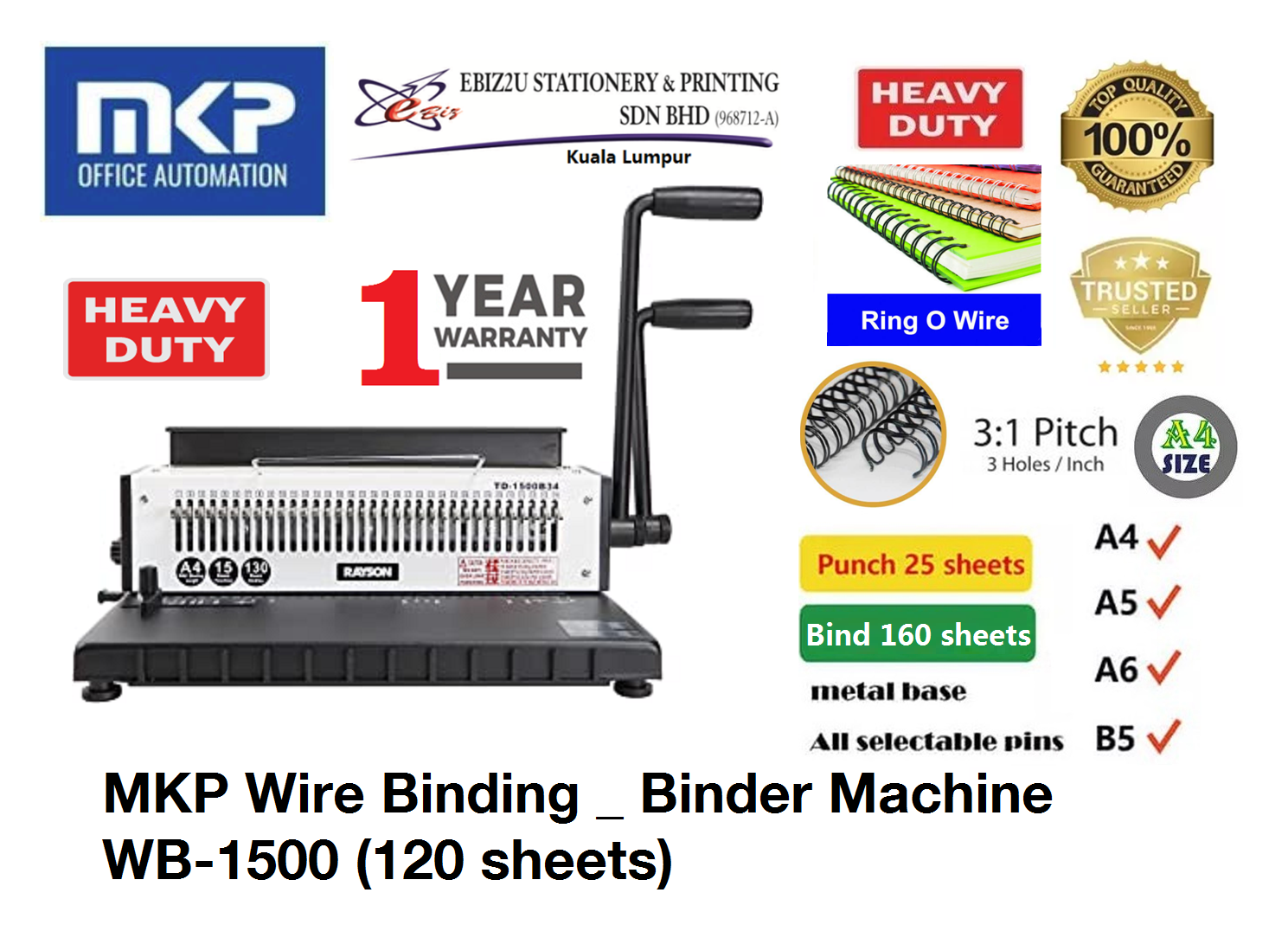 MKP Wire Binding _ Binder Machine WB-1500 (120 sheets) ( WB1500 ...