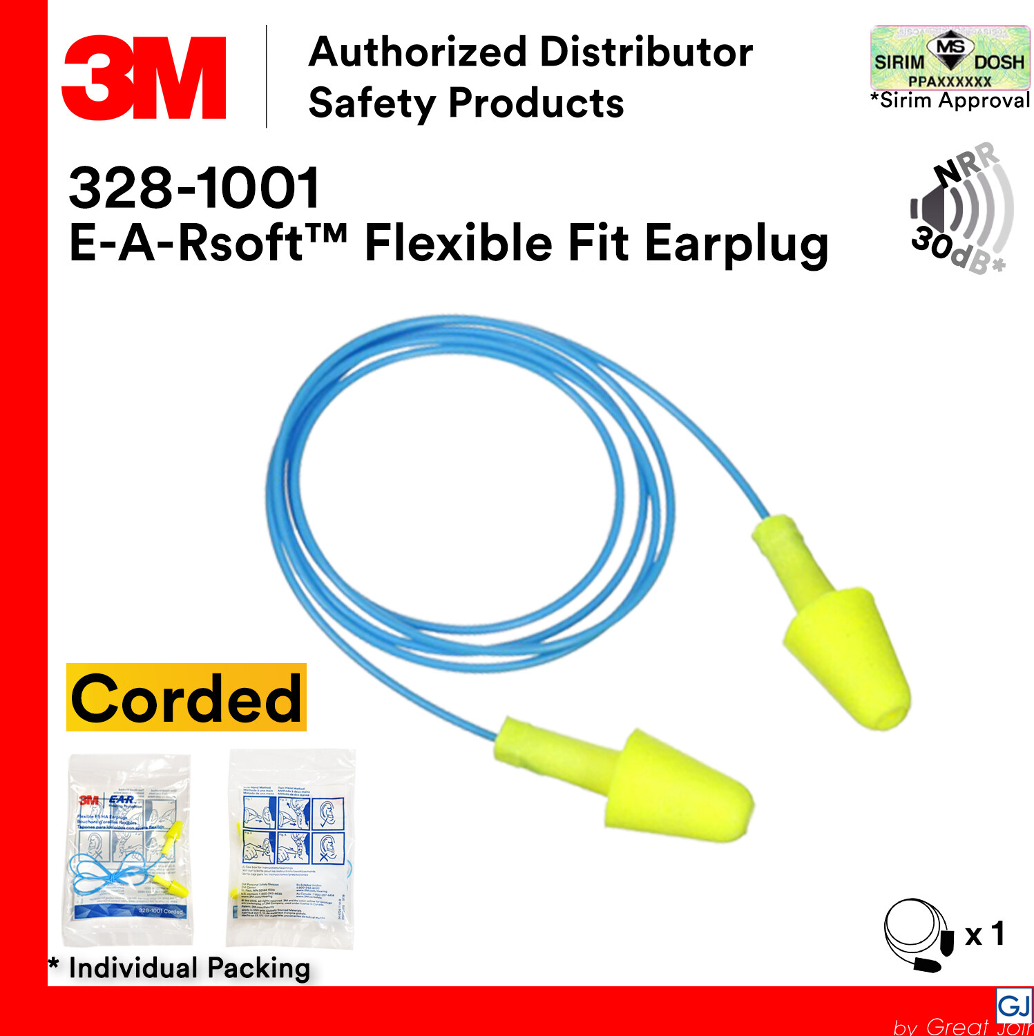 3M E-A-R Flexible Fit Earplug HA 328-1000 (Uncorded) & 328-1001 (Corded ...