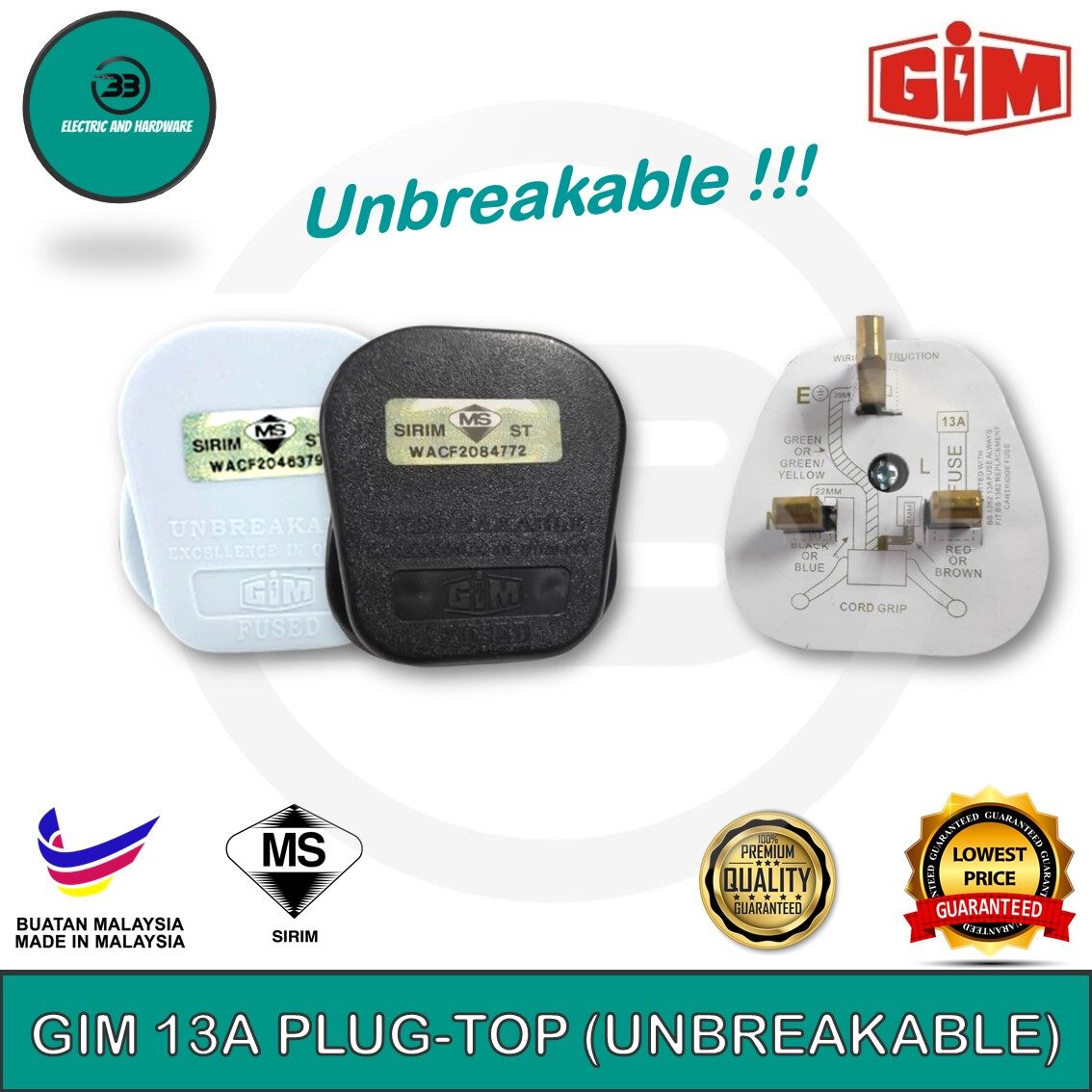[SIRIM] GIM 13AMP PLUG TOP 3 Pin Plug Style UK Design Safety ...
