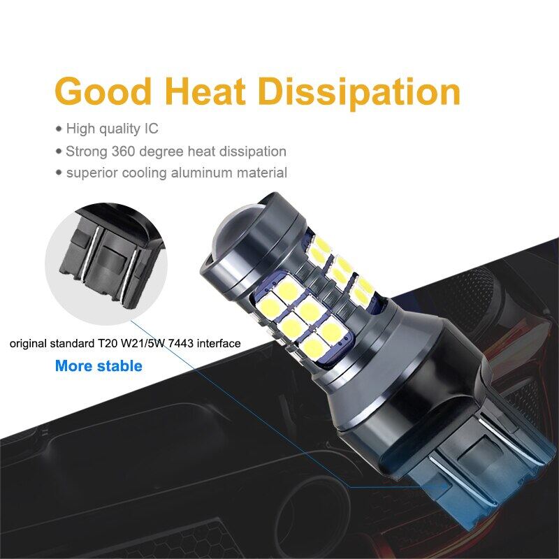 ANMINGPU 2x รถเลี้ยวไฟ Led T20 Led 7443 W215W W21W Led 7440 3030SMD ไฟจอดรถ Led ย้อนกลับ12V ...