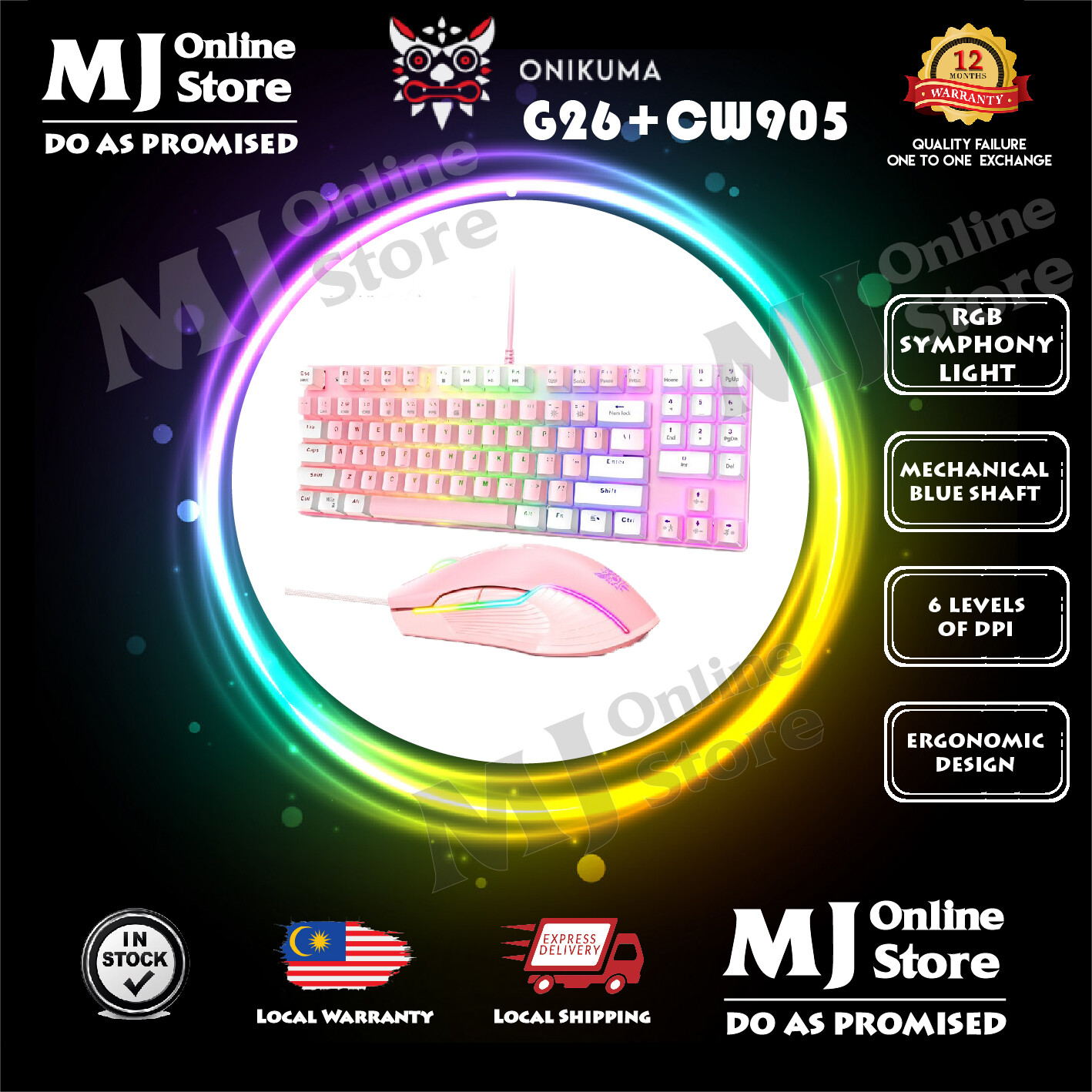 Onikuma G26 + CW905 Pinky RGB Combo Gaming Mechanical Keyboard and ...
