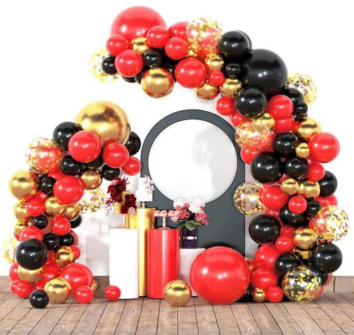 Red Black and Gold Balloon Garland Kit Red Black Metallic Gold Latex Confetti Balloons Arch for ...