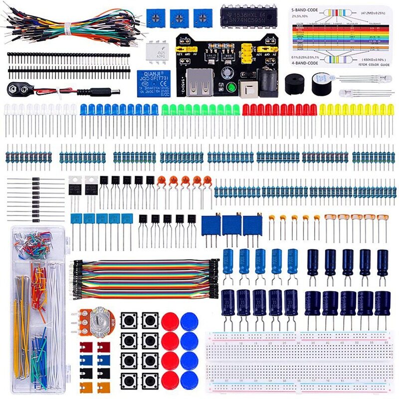 Electronic Component Kit with Resistor Transistor RGB Capacitor LED Buzzer Switch Potentiometer ...