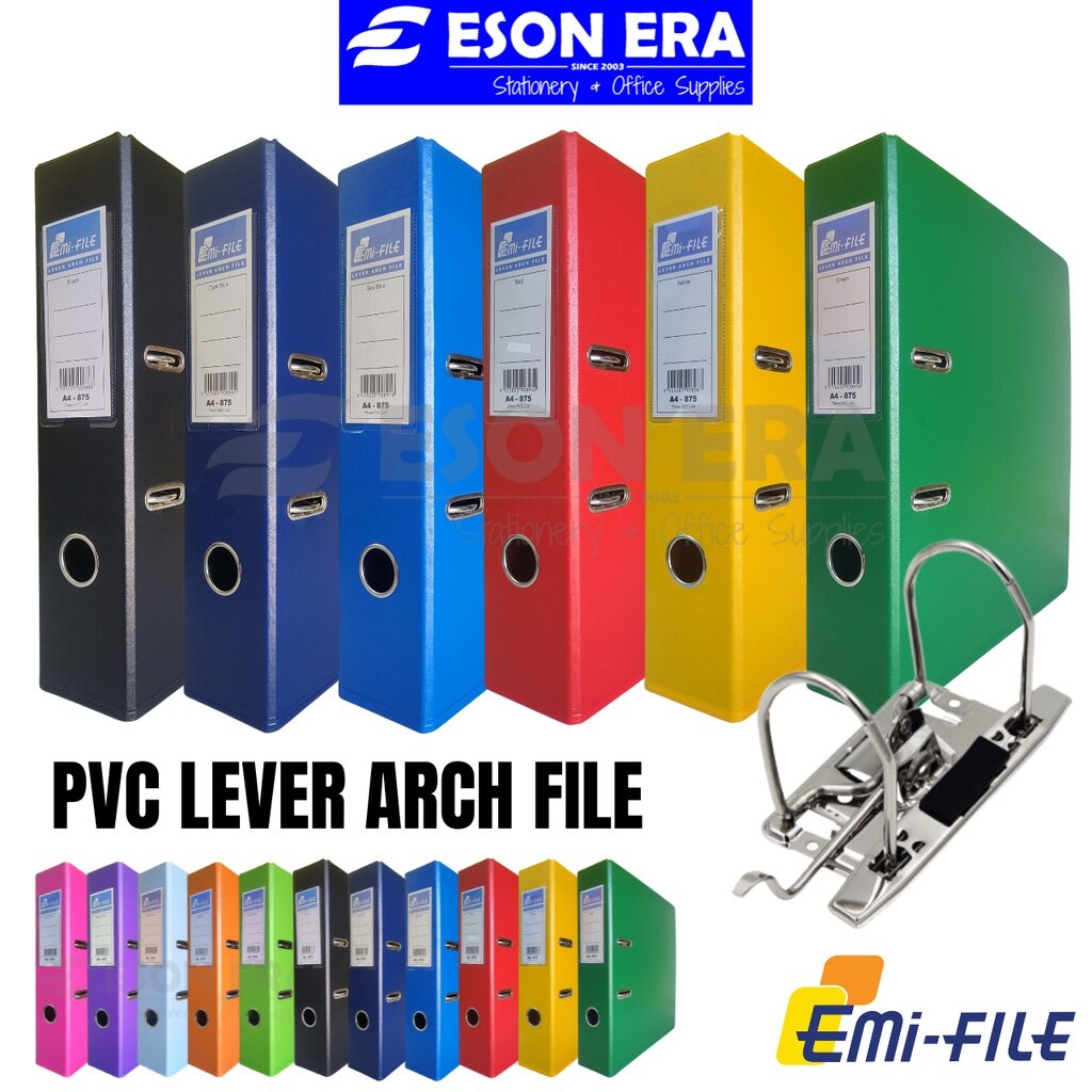 EMI A4 PVC Hard Cover Colour Lever Arch File 3inch 75mm 875-A4 Ring ...