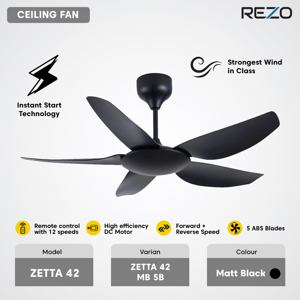 REZO ZETTA 42/5B Ceiling Fan Remote Control DC Motor 12 Speed 5 ABS ...