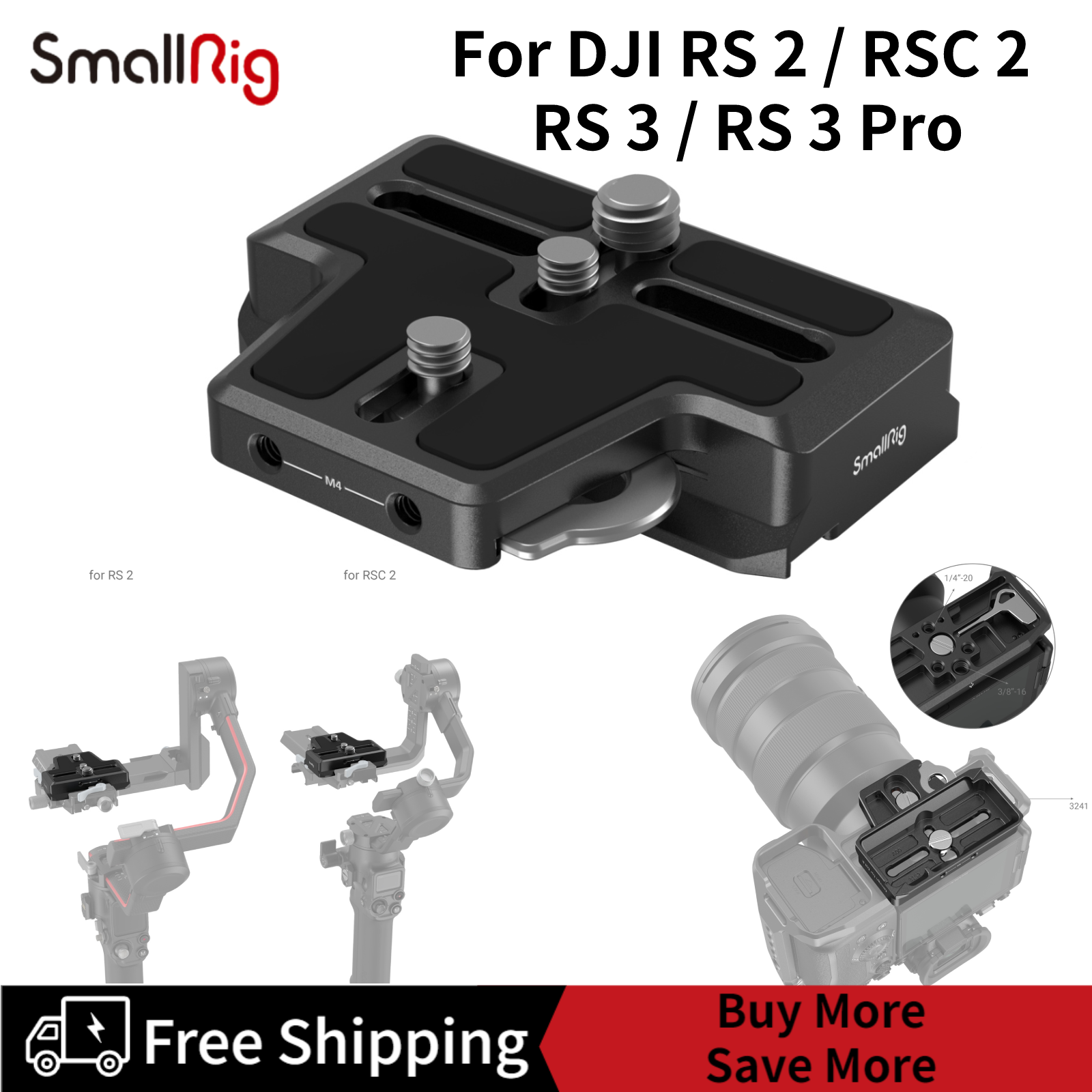 SmallRig Extended Arca-Type Quick Release Plate for DJI RS 2 / RSC 2 RS ...