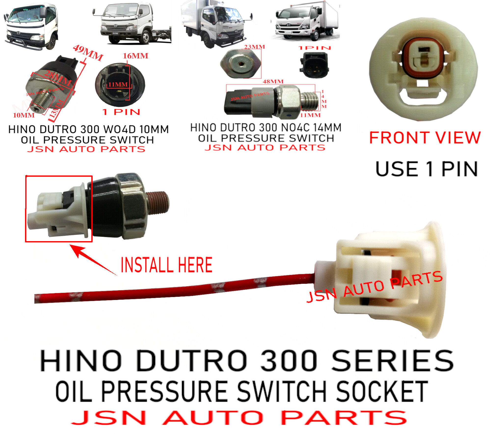 OIL PRESSURE SWITCH SOCKET HINO DUTRO 300 SERIES LORRY TRUCK AKSESORI ...