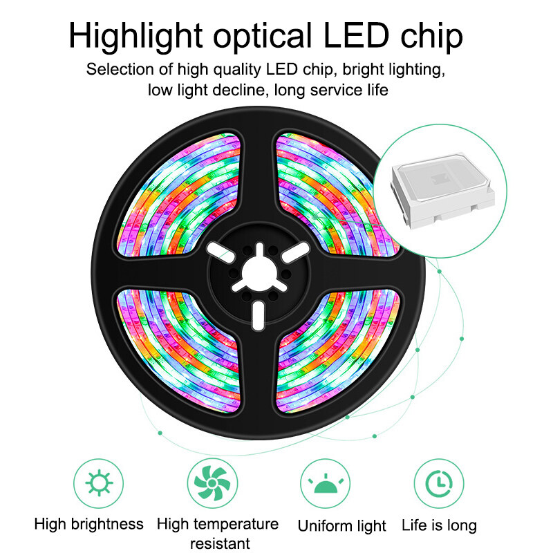 ไฟเส้น LED RGB 2835 Luces,แถบไฟส่องสว่างขนาด1/2/3/4/5M หลอดไฟยืดหยุ่น ...