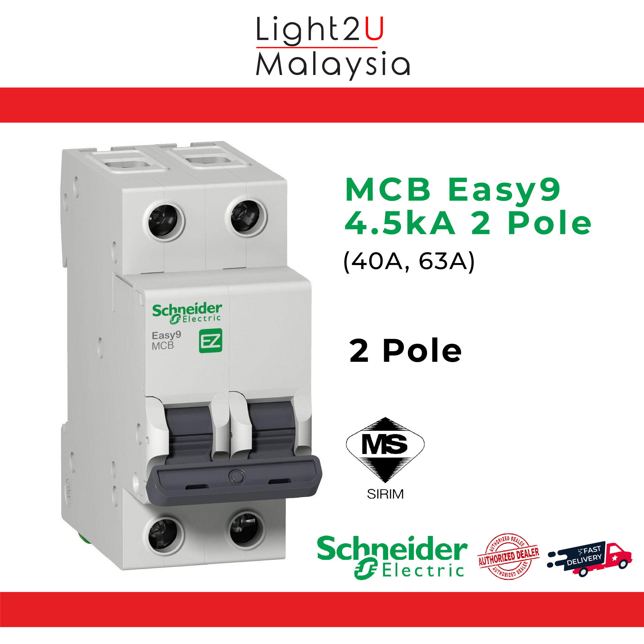 Schneider MCB 1 Pole / 2 Pole 4.5KA Easy9 C-Curve | Miniature Circuit Breaker (6A/10A/16A/20A ...