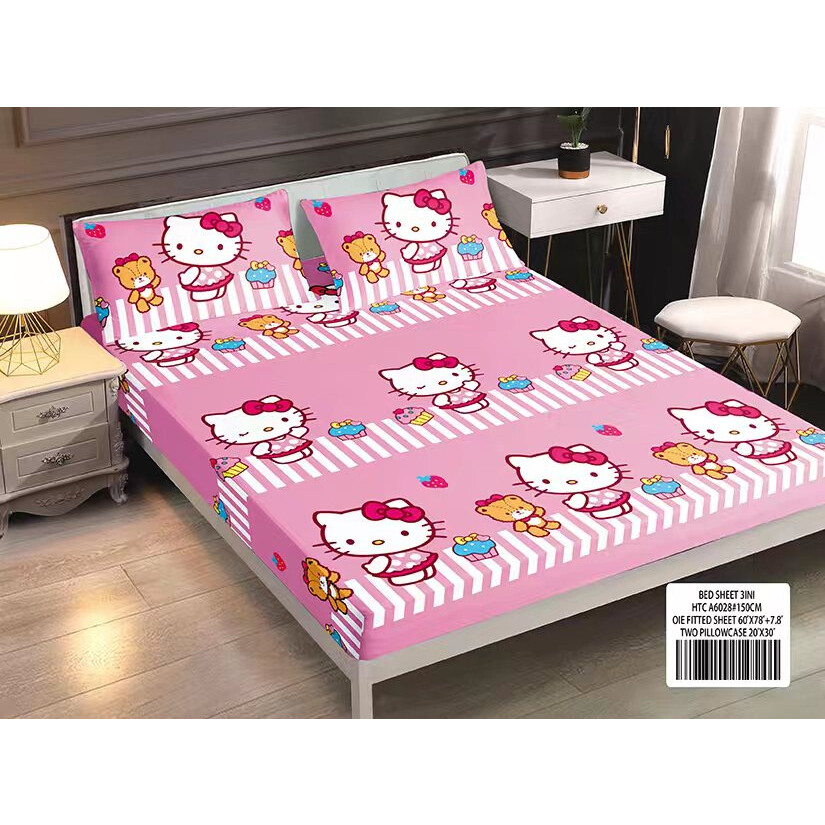 hello kitty design 3 in 1 Cotton Bedsheet Single Queen Size Bed Sheet 2 ...