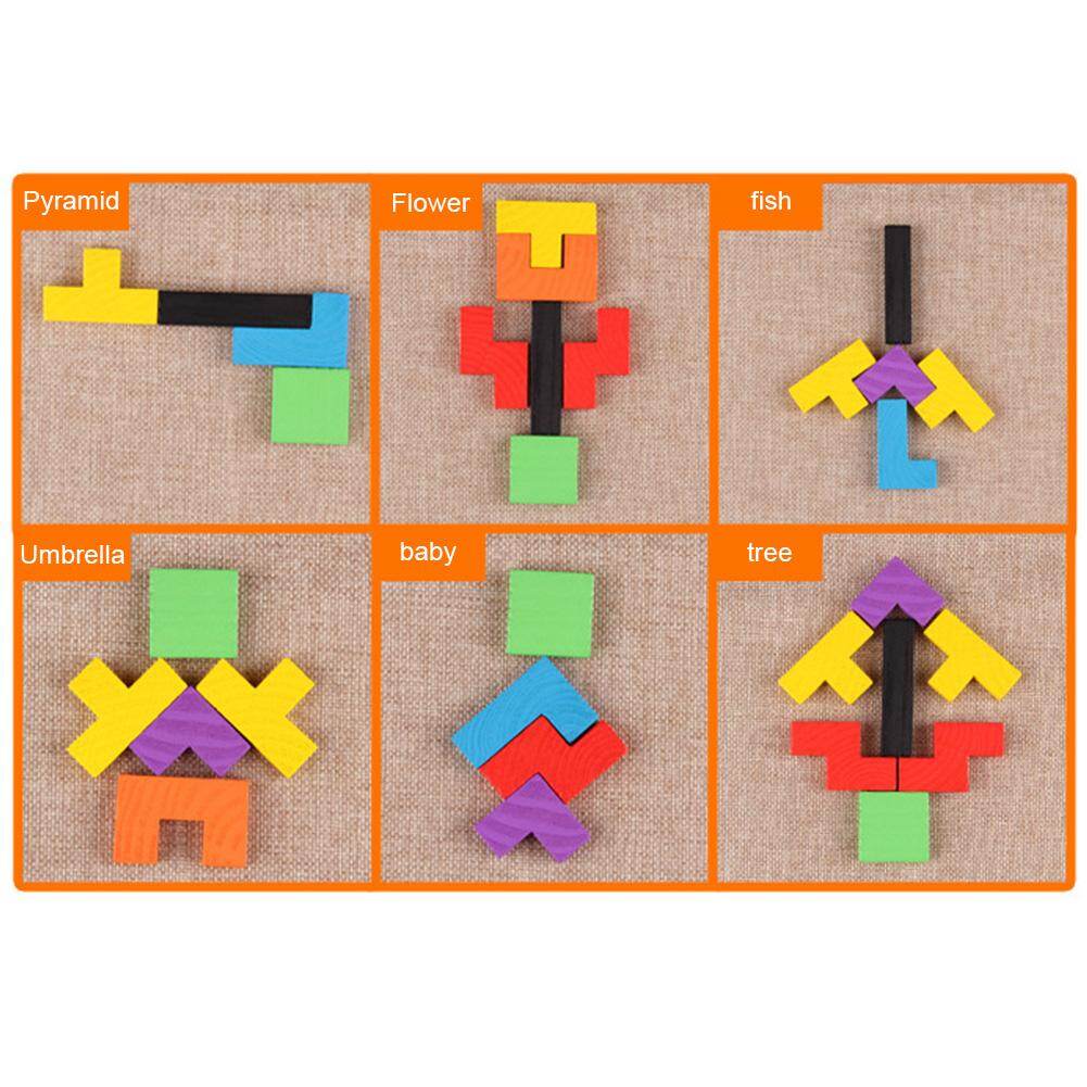 Childworld เด็กเด็กจิ๊กซอว์ไม้ที่มีสีสัน T angram T etris เกมสมองที ...