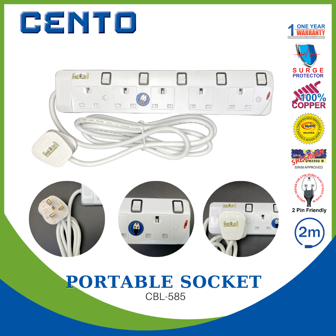 Cento Malaysia 5 Way Portable Extension Socket with Surge Protect ...