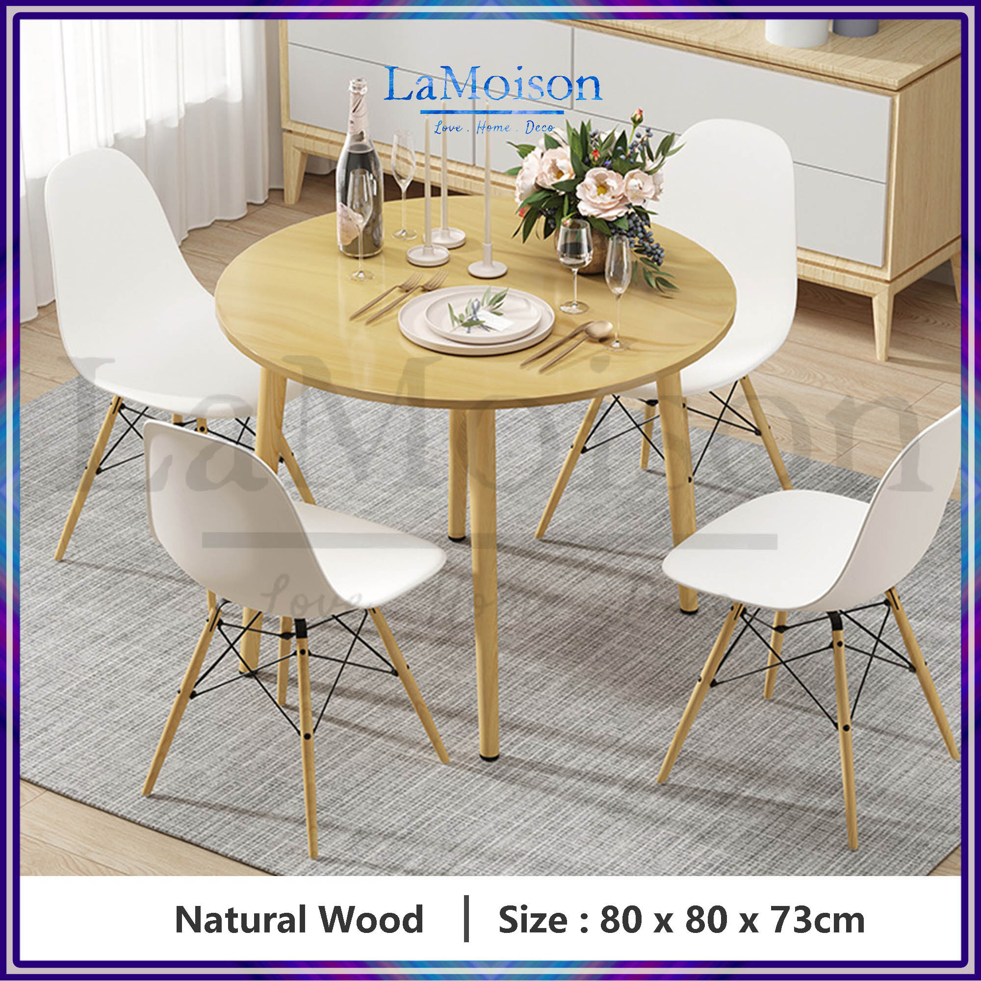 Lamoison Set Dining Table Set Meja Makan 1 Table With 4 Chair Round ...
