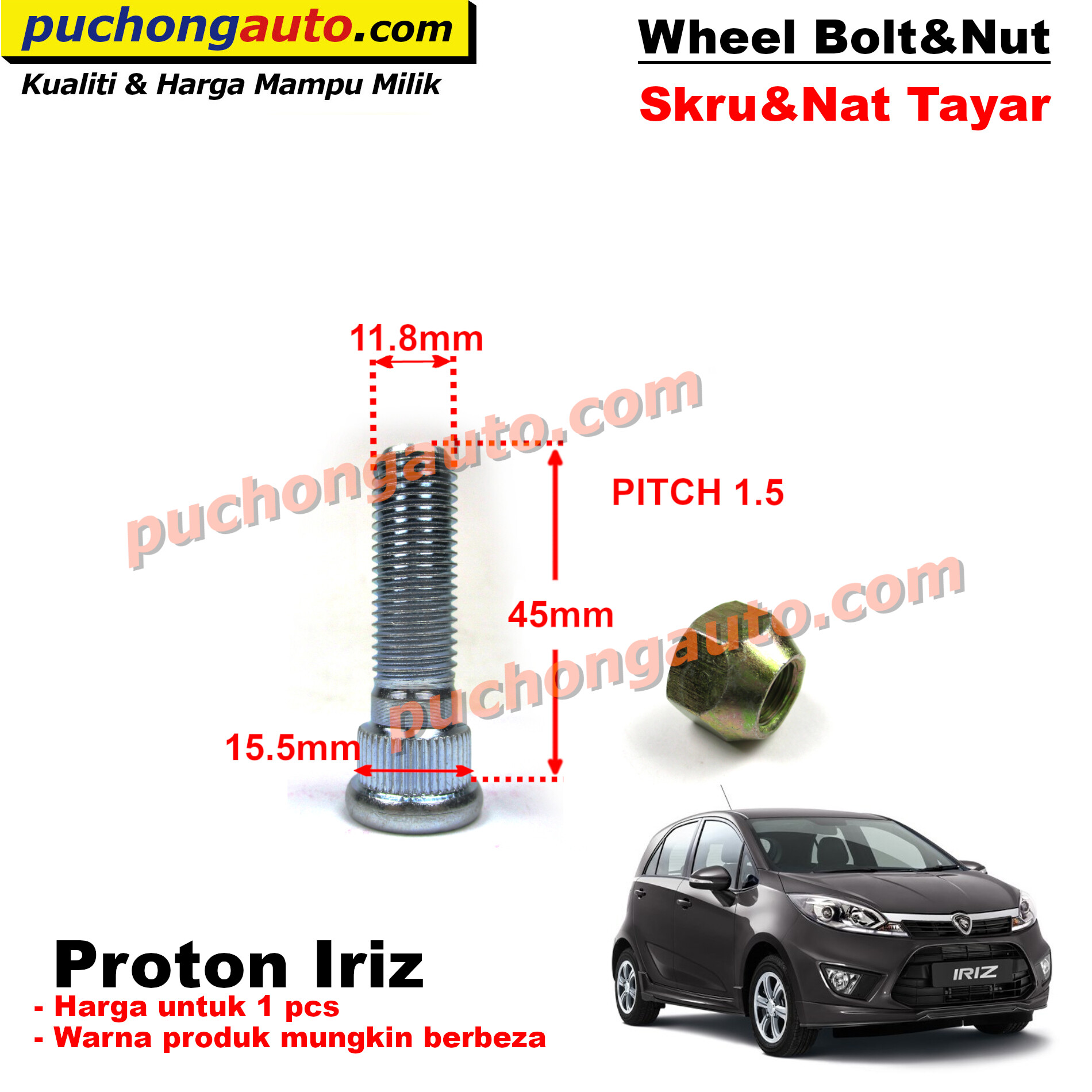 Wheel Bolt And Nut Skru Nat Tayar For Proton Iriz - 1pcs | Lazada
