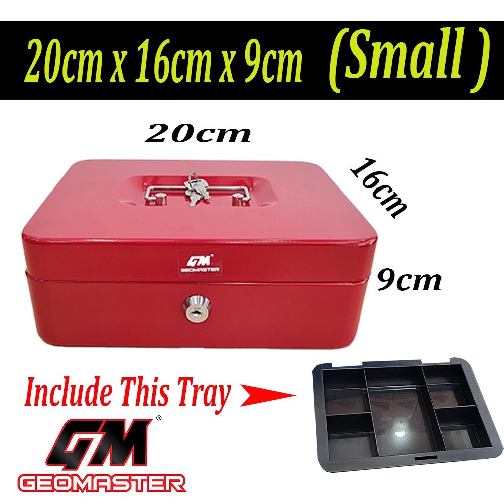 GEOMASTER Cash Box , Petty Cash Box 20cm / 25cm / 30cm Key Lockable ...