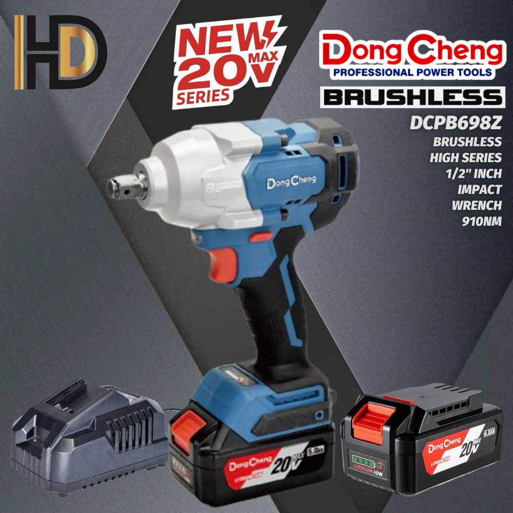 DONGCHENG 20V Cordless 1/2" High Series Impact Wrench 910NM / Brushless ...