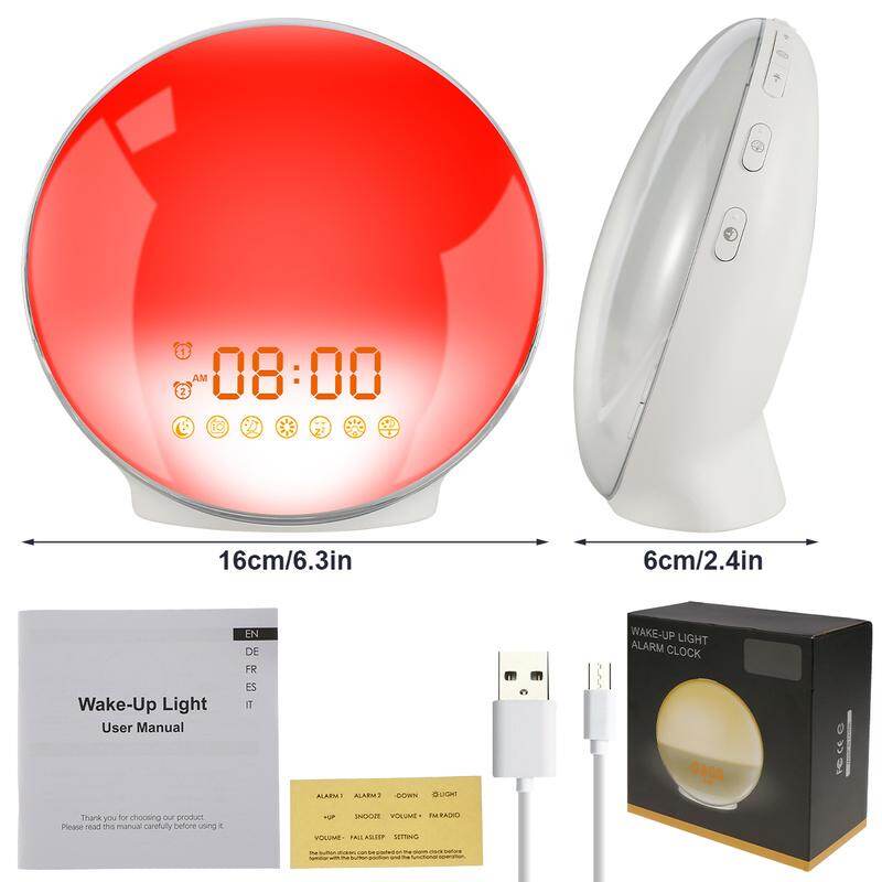 Wake Up Light Sunrise Alarm Clock Reusable Light Alarm Clock with 7 ...